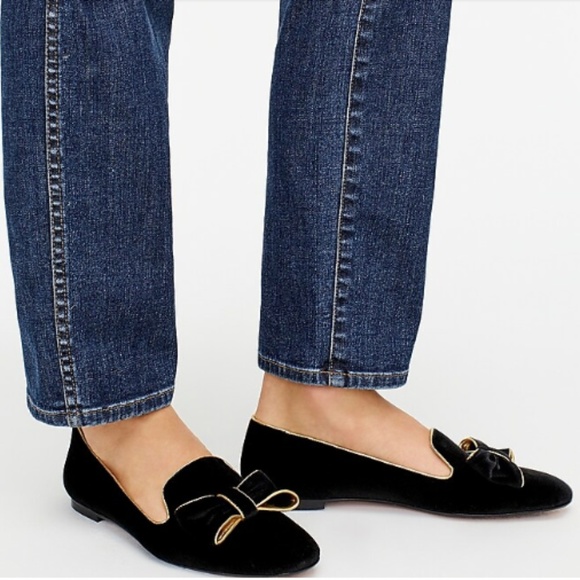 J. Crew | Shoes | Velvet Smoking Flats With Bow | Poshmark